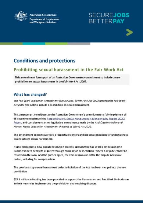 Prohibiting sexual harassment in the Fair Work Act - Department of Employment and Workplace ...